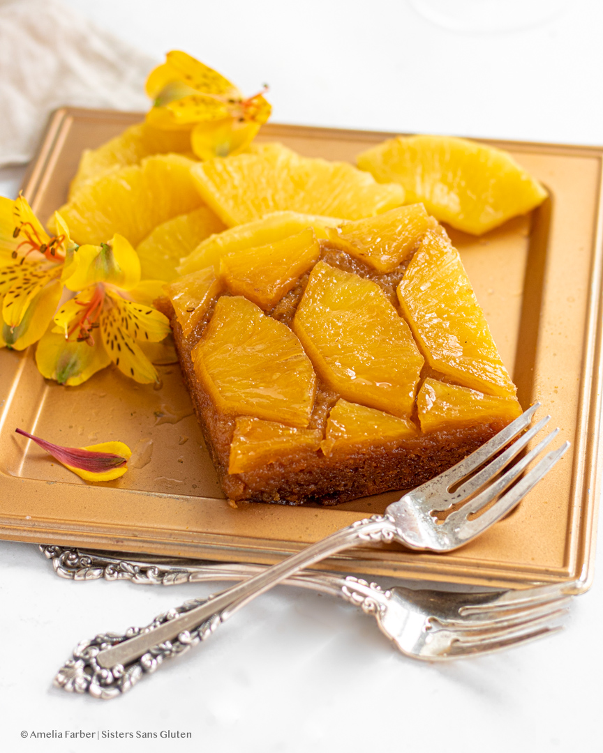 Gluten Free Poached Pineapple Upside Down Cake - Sisters Sans Gluten